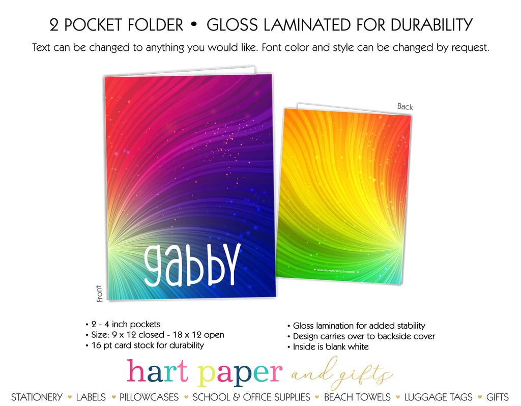 Rainbow Spiral 2-Pocket Folder Personalized Back to School Supplies ...